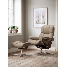 Fußhocker stressless "Mayfair" Hocker Gr. B/H/T: 55 cm x 41 cm x 39 cm, ROHLEDER Stoff Q2 FARON, Cross Base Braun, beige (beige q2 faron) mit Cross Base, Größe S, M & L, Holzakzent Braun