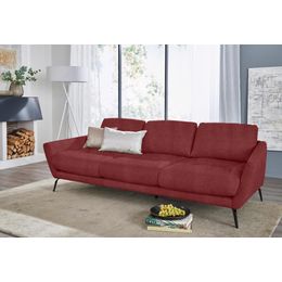 Hocker W.Schillig "softy", rot (rot r66), B:144cm H:43cm T:61cm, Chenille-Flachgewebe R66 (85% Polyester, 15% Nylon), Velourgewebe V41 (100% Polyester), Longlife Xtra-Leder Z59: Glattleder mit modischer Prägung. Hautstärke 0, 9 - 1, 1 mm, Hocker, mit dekorativer Heftung im Sitz, Füße schwarz pulverbeschichtet