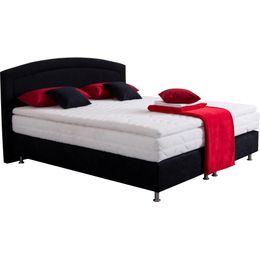 Boxspringbett, schwarz, B:214cm L:210cm, Bezug Unterbox und Kopfteil: Mikrovelours, strapazierf&auml;hig und pflegeleicht (100% Polyester);Bezug Obermatratze: 100% Polyester, waschbar bis 60C;Bezug Topper: 100% Polyester, waschbar bis 60C, Westfalia Schlafkomfort, Komplettbetten, Boxspringbett, mit Topper