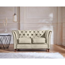 Chesterfield-Sofa Home Affaire "Reims", beige (creme), B:150cm H:76cm T:88cm, Samtoptik (100% Polyester), Sofas, mit echter Chesterfield-Knopfheftung, hochwertige Verarbeitung