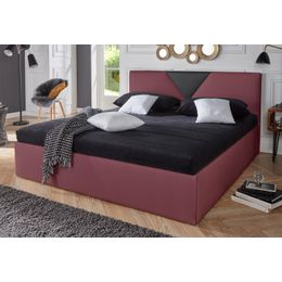 Polsterbett "Malibu", rot (rot, schwarz), B:212cm L:212cm, Bezug Bett: Kunstleder;Bonnell-Federkernmatratze: 51% Polypropylen, 39% Polyester und 10% Baumwolle;Kaltschaummatratze: 100% Polyester, Bezug abnehm- und waschbar bis 60C, Westfalia Schlafkomfort, Betten, inkl. Bettkasten bei Ausführung mit Matratze