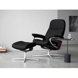 Fußhocker stressless "Consul" Hocker Gr. B/H/T: 54 cm x 41 cm x 39 cm, Leder PALOMA, Cross Base Braun, schwarz (black paloma) mit Cross Base, Größe S, M & L, Holzakzent Braun