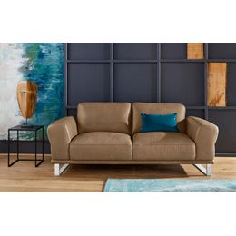 2-Sitzer W.Schillig "montanaa", braun (fango z69), B:192cm H:78cm T:94cm, Sofas, mit Metallkufen in Chrom gl&auml;nzend, Breite 192 cm