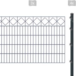 Arvotec Doppelstabmattenzaun "ESSENTIAL 100 zum Einbetonieren "Karo" mit Zierleiste" Zaunelemente Zaunhöhe 100 cm, Zaunlänge 2 - 60 m Gr. H/L: 100cm x 6 m, Pfosten: 4 St., grau (anthrazit)