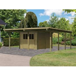 Doppelcarport Karibu "Eco 2" Carports Gr. H: 206 cm, braun mit Geräteraum