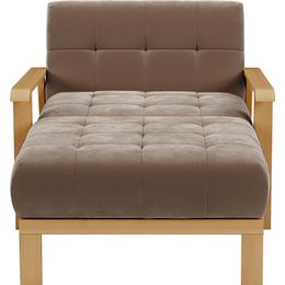 Sit & More Recamiere SIT & MORE "Billund", braun (chocco), B:109cm H:88cm T:185cm, 100% Polyester, Sofas, Armlehnen aus eichefarbigem Buchenholz, verschiedene Bezüge und Farben