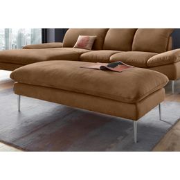 Hocker W.Schillig "enjoy&MORE", braun (chocolate s37), B:151cm H:45cm T:71cm, Chenille-Flachgewebe R66 (85% Polyester, 15% Nylon), Longlife Xtra-Leder Z59: Glattleder mit modischer Prägung. Hautstärke 0, 9 - 1, 1 mm, Stoff S37 (100% Polyester), Hocker, Füße Chrom glänzend, Breite 151 cm