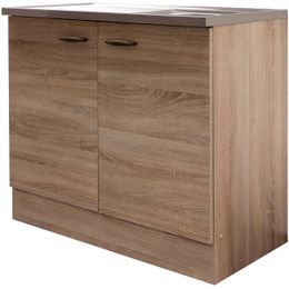 Spülenschrank Flex-Well "Bergen" Schränke Gr. B/H/T: 100 cm x 85 cm x 50 cm, 2 St., braun (sonoma eiche) (B x H T) 100 85 50 cm, inkl. Einbauspüle