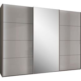 Schwebetürenschrank Wiemann "Kos" Schränke Gr. B/H/T: 278,9 cm x 236 cm x 67 cm, 3 St., grau (havanna, dekor, glas kieselgrau, kristallspiegel) mit Spiegeltür und Schattenfuge