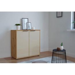 Hochkommode Wiemann "Monaco" Sideboards Gr. B/H/T: 80 cm x 70 cm x 43 cm, braun (bianco, eiche, nachbildung, glas champagner) Türkommode mit Glasfront, vormontiert