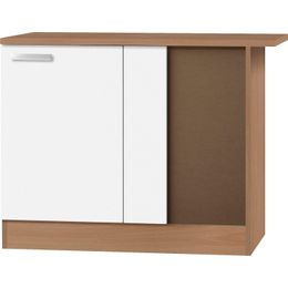 Eckunterschrank Optifit "Odense" Schränke Gr. B/H/T: 100 cm x 85 cm x 60 cm, 1 St., weiß (weiß, buche) 100 cm breit, mit 110 breiter Arbeitsplatte