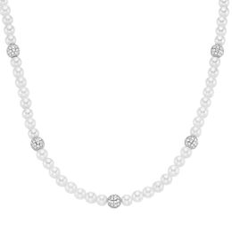 Collier Giorgio Martello MILANO "mit weißen Zirkonia und Muschelkern-Perlen, Silber 925" Halsketten Gr. 45 cm, Silber 925 (Sterlingsilber), weiß Damen