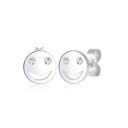 Paar Ohrstecker Elli "mit Smiling Face Kristalle 925 Silber" Ohrringe Gr. OneSize, mit Steinen, Silber 925 (Sterlingsilber), silberfarben (silber, weiß) Damen