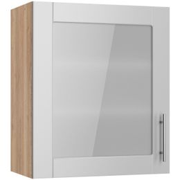 Glashängeschrank Optifit "Ahus" Schränke Gr. B/H/T: 60 cm x 70,4 cm x 34,9 cm, 1 St., grau (hellgrau matt, wildeiche nachbildung) Glashängeschrank Breite 60 cm