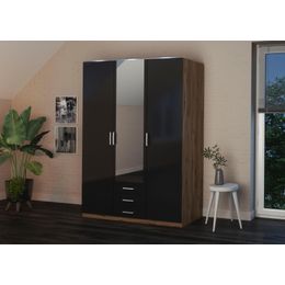 Kleiderschrank Priess "Amsterdam" Schränke Gr. B/H/T: 140 cm x 193 cm x 56 cm, mit Glaskranzblende und LED, 3 St., schwarz (astkernbuche, schwarz) mit oder ohne LED-Beleuchtung