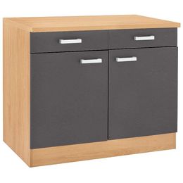 Unterschrank Optifit "Odense" Schränke Gr. B/H/T: 100 cm x 85 cm x 60 cm, 2 St., grau (anthrazit, buche) 100 cm breit, mit 2 Türen und Schubkästen, 28 mm Arbeitsplatte