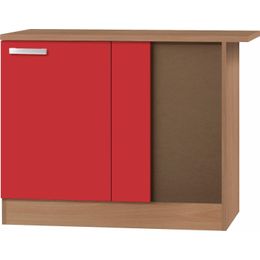 Eckunterschrank Optifit "Odense" Schränke Gr. B/H/T: 100 cm x 85 cm x 60 cm, 1 St., rot (rot, buche) 100 cm breit, mit 110 breiter Arbeitsplatte