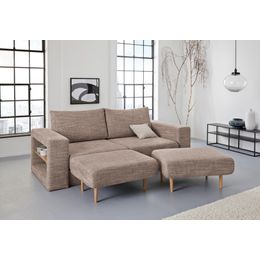 3,5-Sitzer "Looksvb", beige (beige, braun), B:232cm H:96cm T:107cm, LOOKS by Wolfgang Joop, Sofas, Verwandlungssofa: aus Sofa wird Sofa mit 2 Hockern, mit Regalfunktion