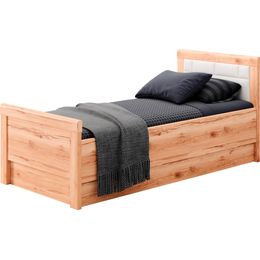 Einzelbett Priess "Arnsberg", braun (astkernbuche, weiß), B:108cm L:208cm, Betten, Kinder-Einzelbett Jugendbett Bettgestell, Komfortliegehöhe