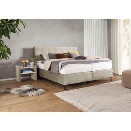 Boxspringbett Alina "Elmar", beige (beige tcm 12), B:180cm L:209cm, Struktur fein TCM (100% Polyester), Komplettbetten, Boxspringbett, mit gestepptem Kopfteil, inklusive Matratze und Topper