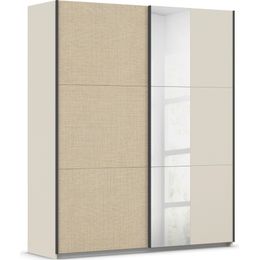 Schwebetürenschrank Rauch "Senja" Schränke Gr. B/H/T: 175 cm x 210 cm x 59 cm, 2 St., beige (champagner, rattanoptik) mit Spiegel und Absetzung in angesagter Rattan-Optik