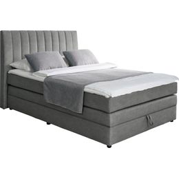 Boxspringbett Alina "Marvin", grau (grau tra 19), B:131cm L:212cm, Feinstruktur TRA (100% Polyester), Komplettbetten, Boxspringbett, inklusive Bettkasten und Topper, in diversen Ausführungen