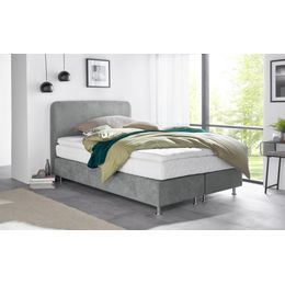 Boxspringbett, grau, B:150cm L:212cm, Bezug Kaltschaum-Topper: mit Klimafaser versteppt, 100% Polyester;Bezug untere Box und Kopfteil: wahlweise hochwertiger Microvelour (100% Polyester), feiner Strukturstoff (100% Polyester) oder Kunstleder;Bezug Obermatratze: 100% Polyester, Bezug abnehm- und waschbar bis 60C, Westfalia Schlafkomfort, Komplettbetten, Boxspringbett, inkl. Kaltschaum-Topper, Topse