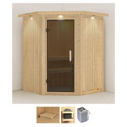 Karibu Sauna "Liva" Saunen 9 KW-Ofen mit integrierter Steuerung beige (naturbelassen)