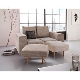 2-Sitzer "Looksv", beige (beige, braun), B:172cm H:96cm T:107cm, LOOKS by Wolfgang Joop, Sofas, Verwandlungssofa: aus Sofa wird Sofa mit 2 Hockern