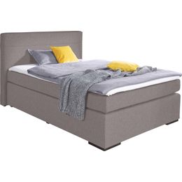 Boxspringbett Alina "Nikki", grau (betongrau tra 9), B:133cm L:214cm, Feinstruktur TRA (100% Polyester), Komplettbetten, Boxspringbett, inklusive Matratze und Topper, F&uuml;&szlig;e schwarz