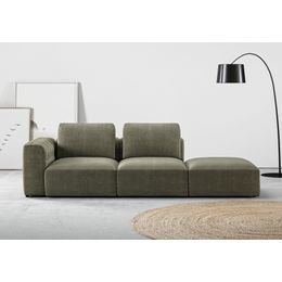 Chaiselongue RAUM.ID "Cushid", grün (oliv), B:273cm H:62cm T:109cm, 100% Polyester, Sofas, Modul-Sofa, bestehend aus 2-Sitzer und Hocker