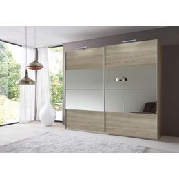 Schwebetürenschrank wimex "Easy" Schränke Gr. B/H/T: 270 cm x 210 cm x 65 cm, 2 St., braun (struktureichefarben hell, spiegel) mit Teilspiegel