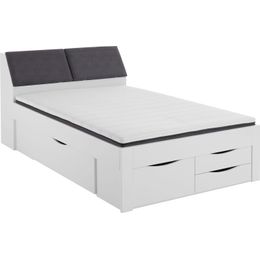 Stauraumbett Relita "Maxi", weiß, B:145cm H:103,8cm L:237,5cm, Bezug Kopfteil: 100% Polyester, Betten, mit Schubladen und Stauraum im Kopfteil
