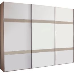 Schwebetürenschrank Wiemann "Rialto" Schränke Gr. B/H/T: 295,2cm x 217cm x 67cm, 3 St., weiß (weiß, glas, kieselgrau, glas) hochwertige Glasfront mit Querriegeln