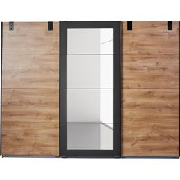 Schwebetürenschrank wimex "Malmö" Schränke Gr. B/H/T: 270 cm x 210 cm x 65 cm, 3 St., braun (plankeneiche, graphit, spiegel) wahlweise mit Spiegel