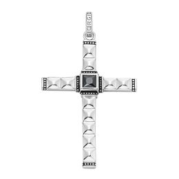 Kreuz-Anhänger Giorgio Martello MILANO "Kreuz, Pyramiden- + Kugeloptik, Zirkonia schwarz, Silber 925" Schmuckanhänger Gr. 6 cm, Silber 925 (Sterlingsilber), silberfarben (silber) Herren