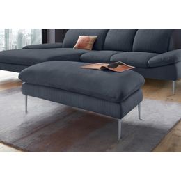 Hocker W.Schillig "enjoy&MORE", blau (marine r66), B:106cm H:45cm T:71cm, Chenille-Flachgewebe R66 (85% Polyester, 15% Nylon), Longlife Xtra-Leder Z59: Glattleder mit modischer Prägung. Hautstärke 0, 9 - 1, 1 mm, Stoff S37 (100% Polyester), Hocker, Füße silber matt, Breite 106 cm