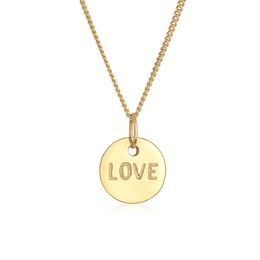 Kette mit Anhänger Elli Premium "Love-Schriftzug Liebe Wording 585 Gelbgold" Halsketten Gr. 45, ohne Stein, Gelbgold 585, Länge: 45 cm, goldfarben (gold) Damen