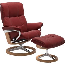 Fußhocker stressless "Mayfair" Hocker Gr. B/H/T: 55 cm x 41 cm x 39 cm, Leder PALOMA, Signature Base Eiche, rot (cherry paloma) mit Signature Base, Gestell Eiche