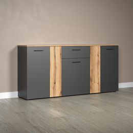 Kommode Inosign "Estepona" Sideboards Gr. B/H/T: 181 cm x 86 cm x 38 cm, 1, schwarz (anthrazit und eichefarben) Sideboard mit anpassbaren Türen in Akustikpaneel-Optik