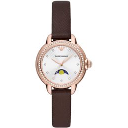 Quarzuhr Emporio Armani "AR11568" Armbanduhren rosegold (braun) Damen Quarzuhren Armbanduhr, Damenuhr, analog, Lederarmband