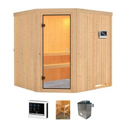 Welltime Sauna "Jupiter" Saunen 9 kW-Ofen mit ext. Steuerung beige (naturbelassen) Saunen
