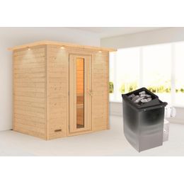 Karibu Sauna ""Sonja" mit Energiespartür und Kranz Ofen 9 kW integr. Strg" Saunen beige (naturbelassen)