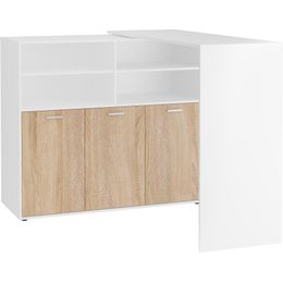 Bartisch FMD "Soest" Tische Gr. B/H/T: 150 cm x 112 cm x 50,2 cm, weiß (weiß, eiche nb, weiß, weiß) ausklappbar, auch als Schreibtisch im Home Office