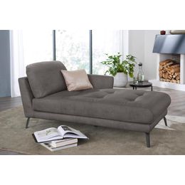 Chaiselongue W.Schillig "softy" Sofas Gr. B/H/T: 106 cm x 79 cm x 168 cm, Chenille-Flachgewebe R66, Armlehne rechts, grau (grey r66) mit dekorativer Heftung im Sitz, Füße schwarz pulverbeschichtet