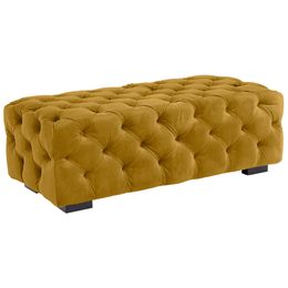 Guido Maria Kretschmer Home & Living Polsterhocker GUIDO MARIA KRETSCHMER HOME&LIVING "Kalina" Hocker Gr. T: 55 cm, Samtvelours, goldfarben mit klassischer Chesterfield-Knopfheftung