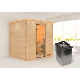 Karibu Sauna "Anja (Fronteinstieg)" Saunen inklusive Ofenschutzgitter und Tür beige (naturbelassen)