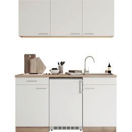 E (A bis G) Pantryküche respekta "Luis, Duo Kochfeld, wahlweise mit Mikrowelle, Korpus Eiche Sägerau" Komplettküchen-Sets Gr. B/H/T: 150 cm x 200 cm x 60 cm, Küchenzeile, ohne Mikrowelle, weiß (küche: front: weiß, korpus, arbeitsplatte: eiche sägerau, korpus: sägerau) Küchenzeile Breite 150 cm