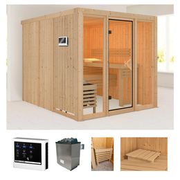Welltime Sauna "Artja" Saunen naturbelassen, mit Ofen 9 kW ext. Steuerung beige (natur) Saunen