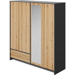 Kleiderschrank GAMI "Mimizan" Schränke Gr. B/H/T: 197cm x 213cm x 61cm, 4 St., schwarz (schwarz/eiche helvezia) Drehtürenschrank Kleiderschrank